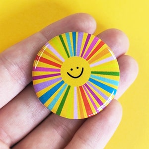 NEW Happy Little Sun Button Pins 1.5 Happy Positive Rainbow Colorful ...