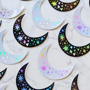 Holographic Crescent Moon & Stars Sticker: Waterproof Vinyl Decal - Etsy