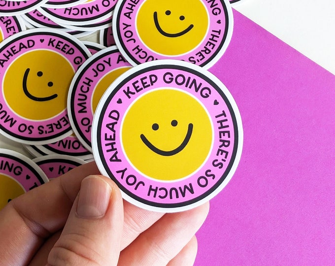 NEW! "so Much Joy Ahead" Cute Smiling Face 2" Sticker, Encouraging ...