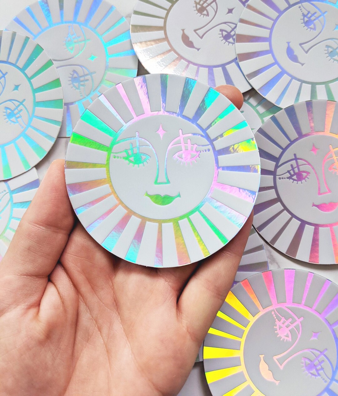 Holographic Sun Sticker Retro Sun Sticker for Laptop, Water Bottle, Car ...