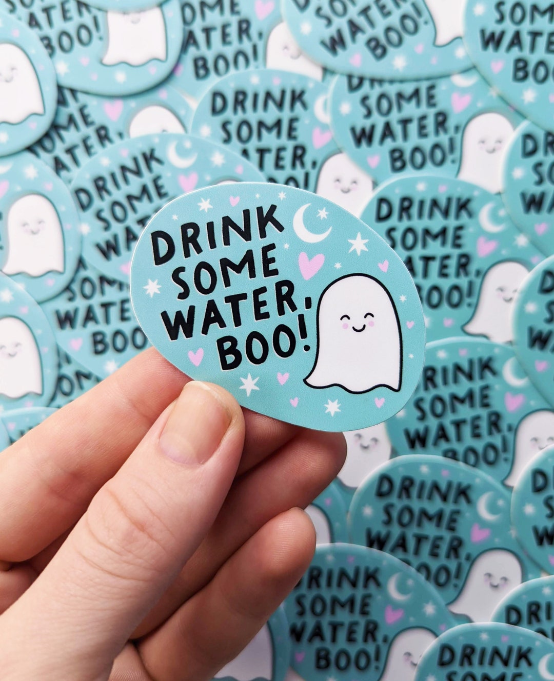 Cute Little Ghost Water Bottle Sticker Pastel Aesthetic Hydration ...
