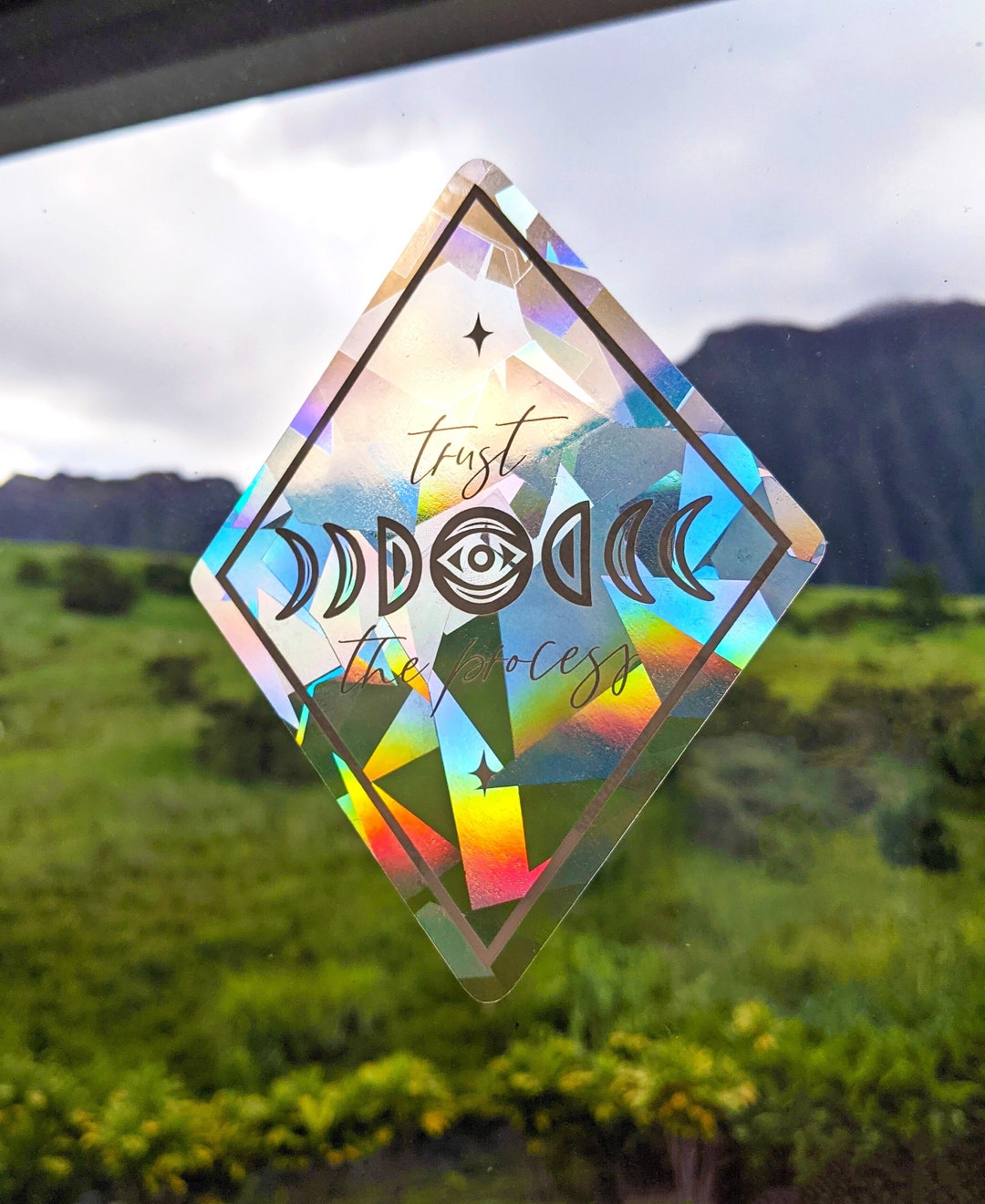 TRUST THE PROCESS Moon Phase Suncatcher Sticker Rainbow Light ...