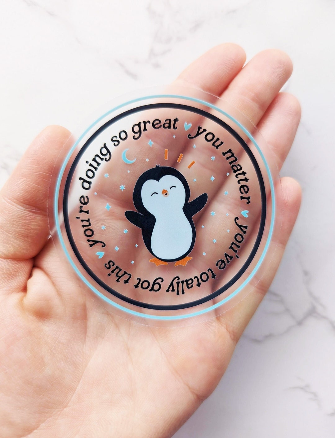 Cute Little Encouraging Penguin Sun Catcher Sticker - Clear Vinyl ...