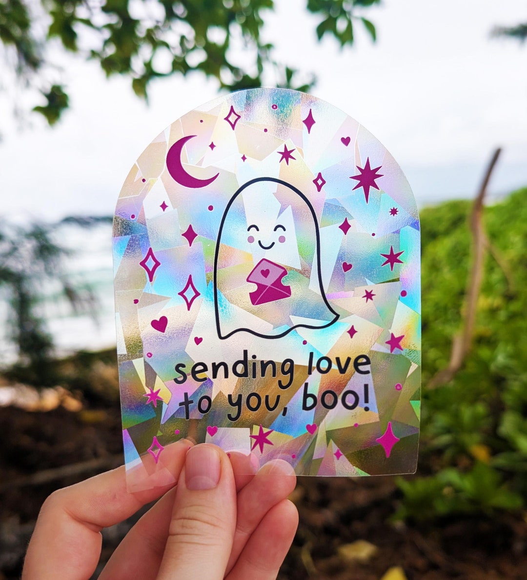 NEW! "sending Love to You, Boo" Cute Ghost Rainbow Suncatcher Sticker ...