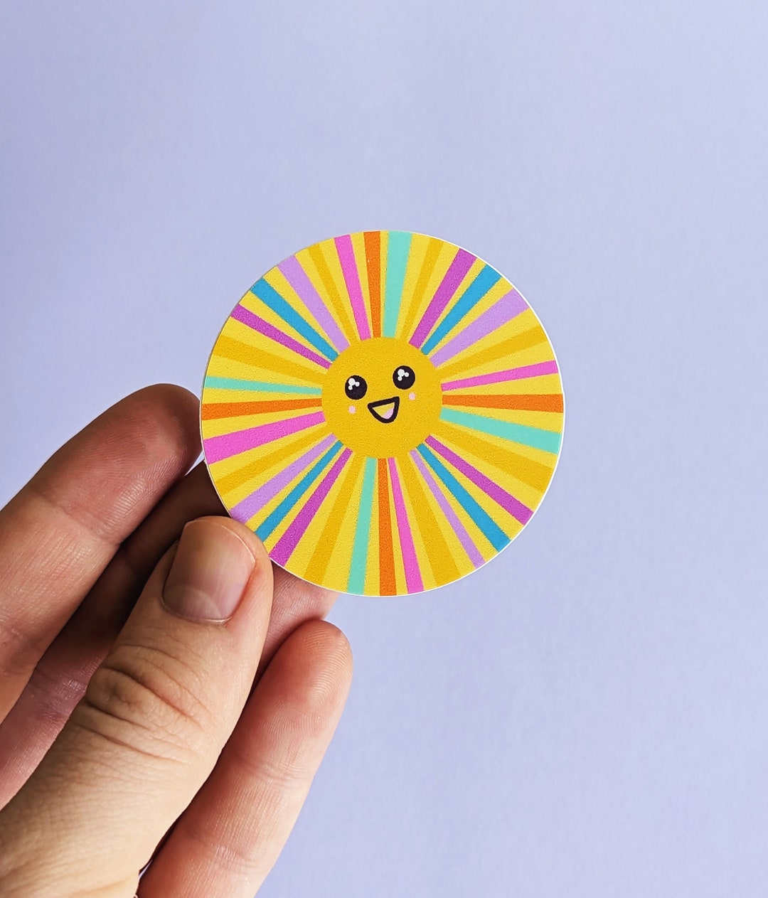 Happy Little Sun Sticker, Cute Colorful Smiling Sun Sticker 2" Kawaii ...