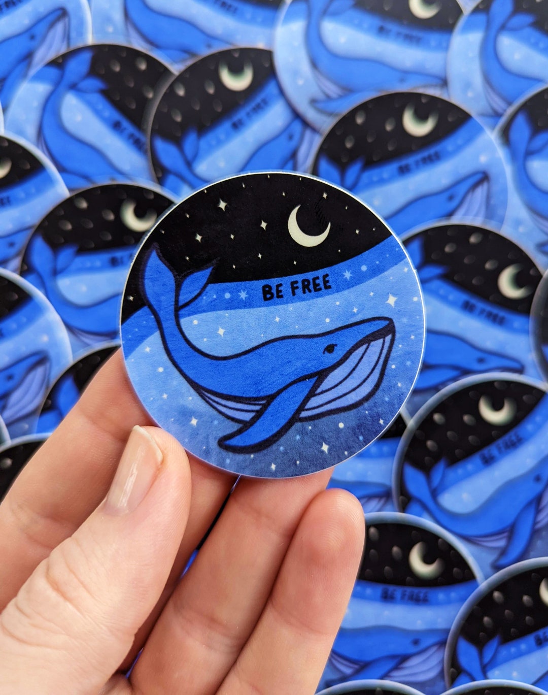 BE FREE Cute Whale Sticker for Phone, Laptop, Water Bottle, Stars ...