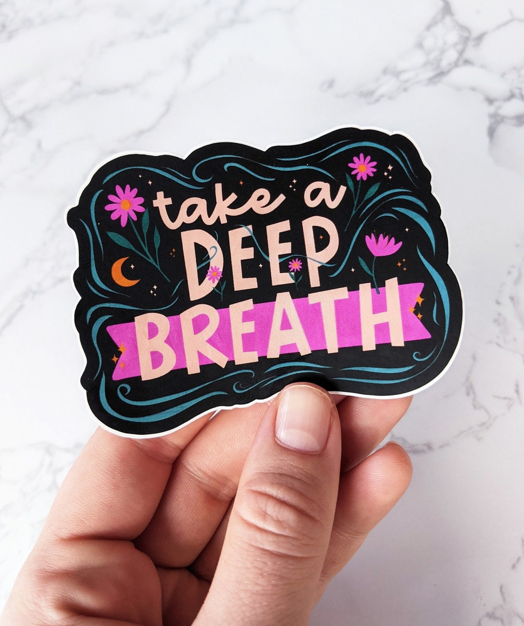 Deep Breath Sticker • Mental Health Vinyl Sticker for Water Bottle ...