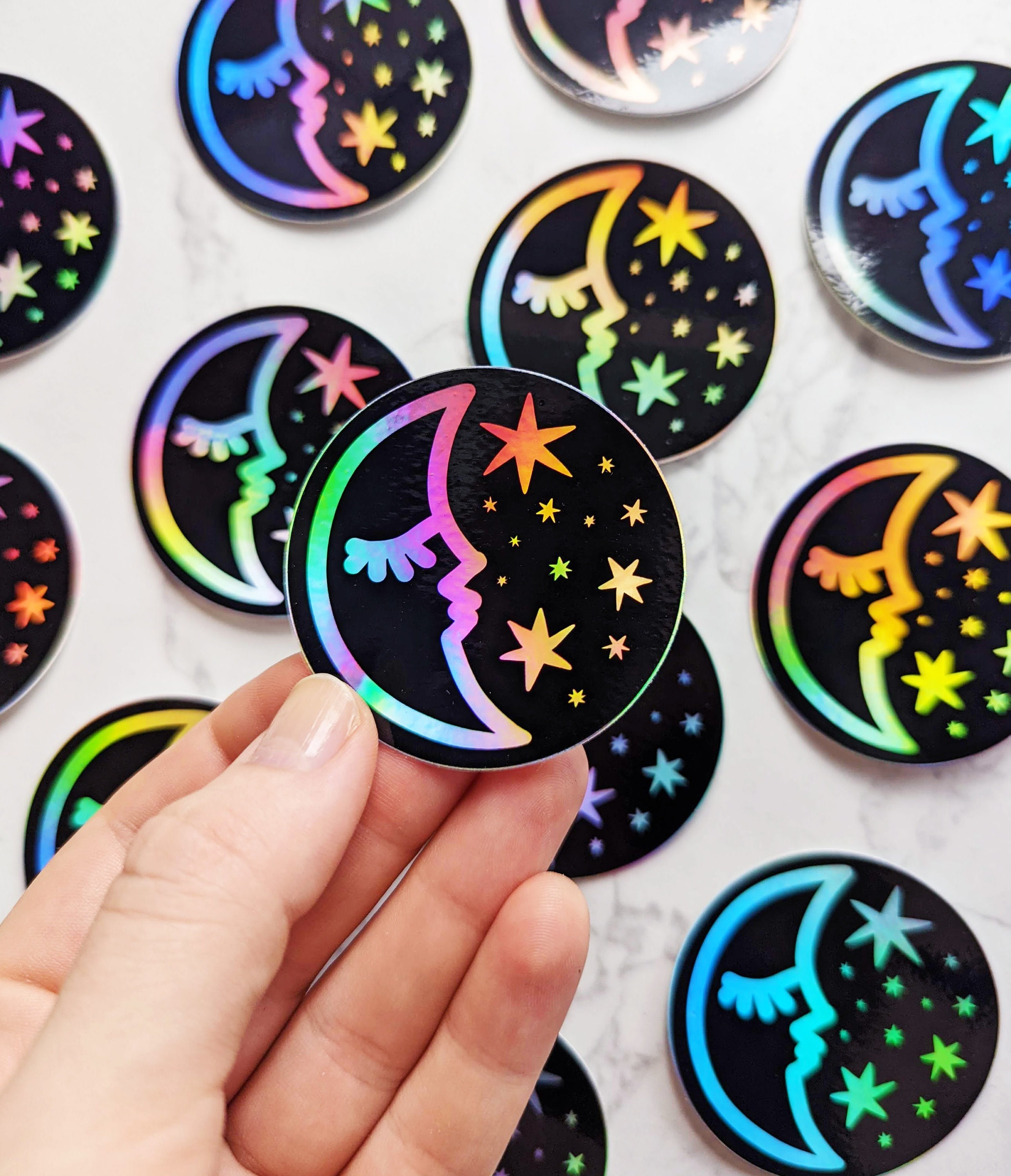 Sleepy Moon Holographic Sticker Celestial Moon & Stars Sticker - Etsy