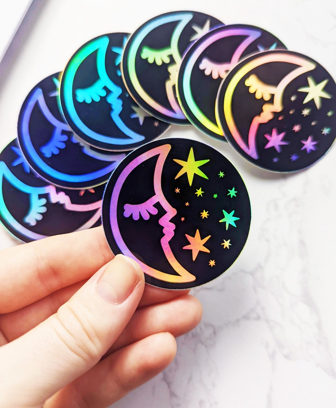 Sleepy Moon Holographic Sticker Celestial Moon & Stars Sticker for ...