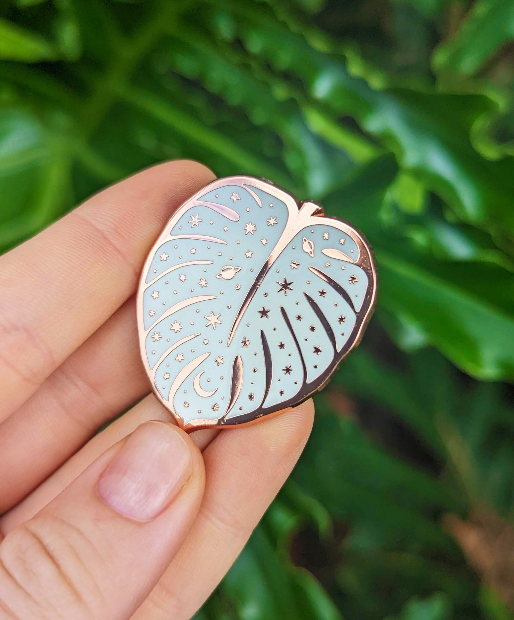 Moon & Stars Monstera Enamel Pin Celestial Pin 1.5 - Etsy