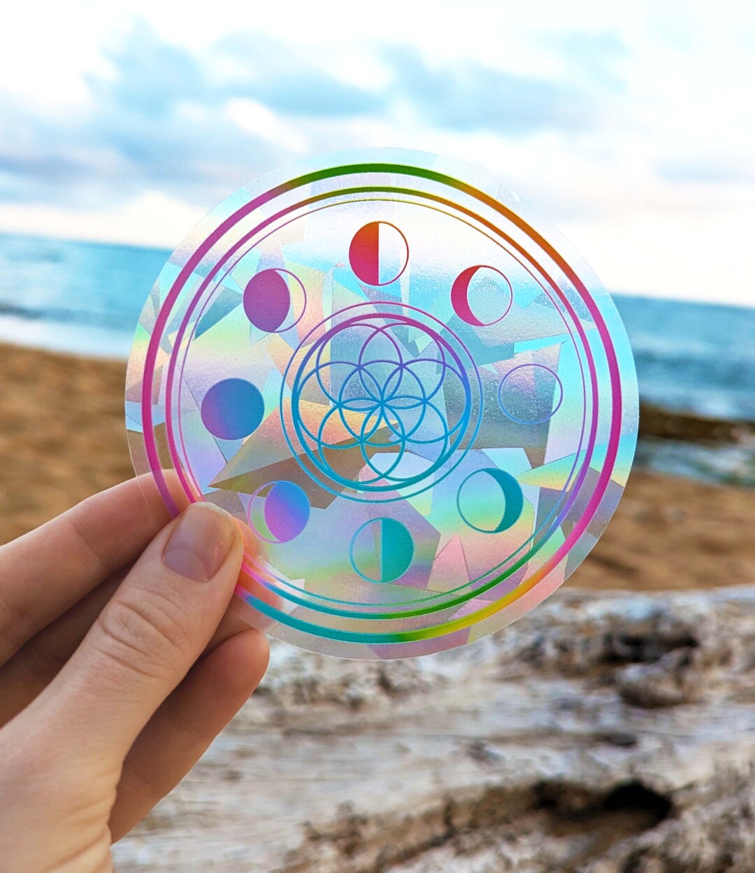 Moon Phase Rainbow Suncatcher Celestial Sun Catcher Sticker, Seed of ...