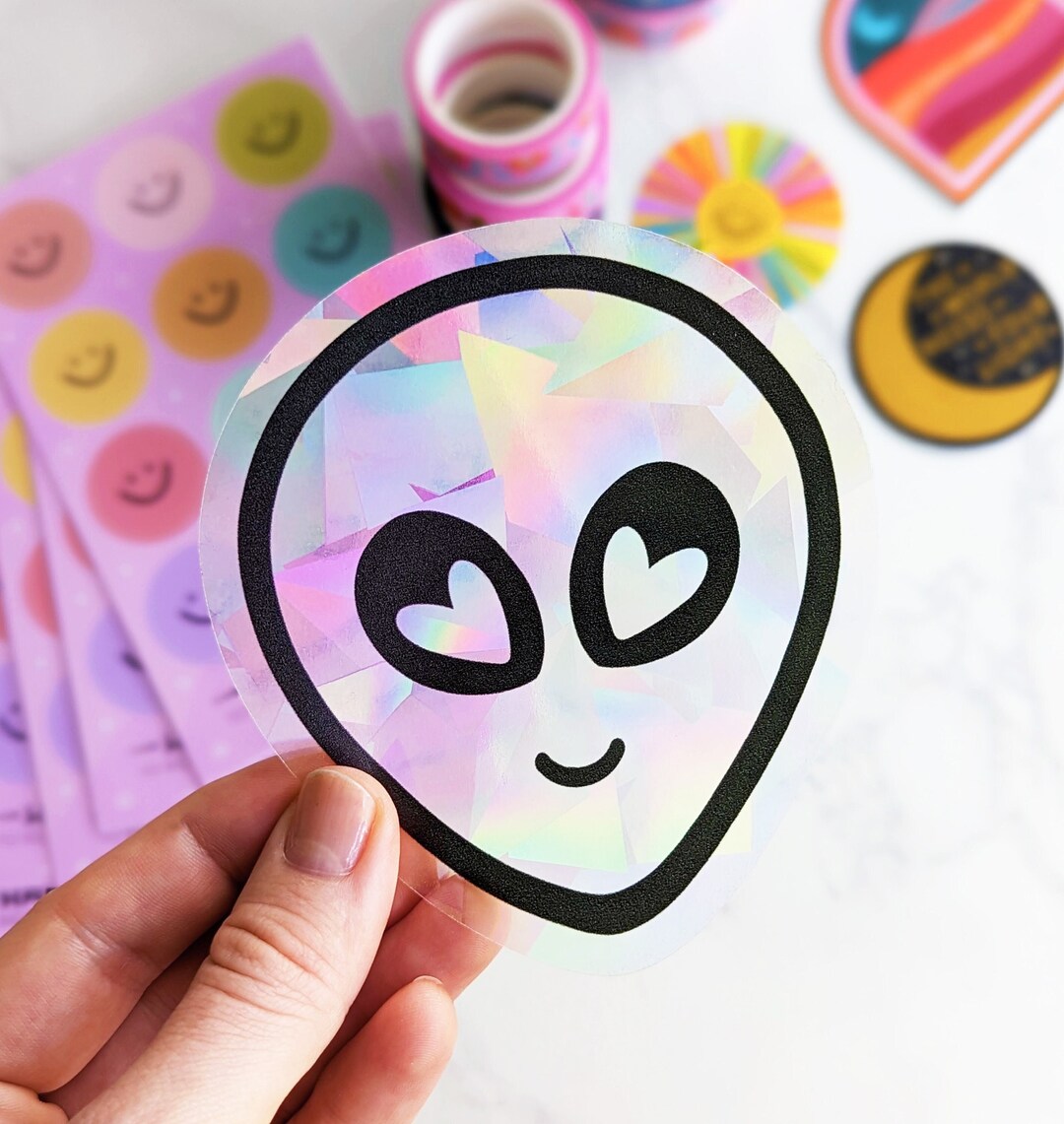 Cute Little Alien Head Rainbow Suncatcher Sticker Rainbow Making ...