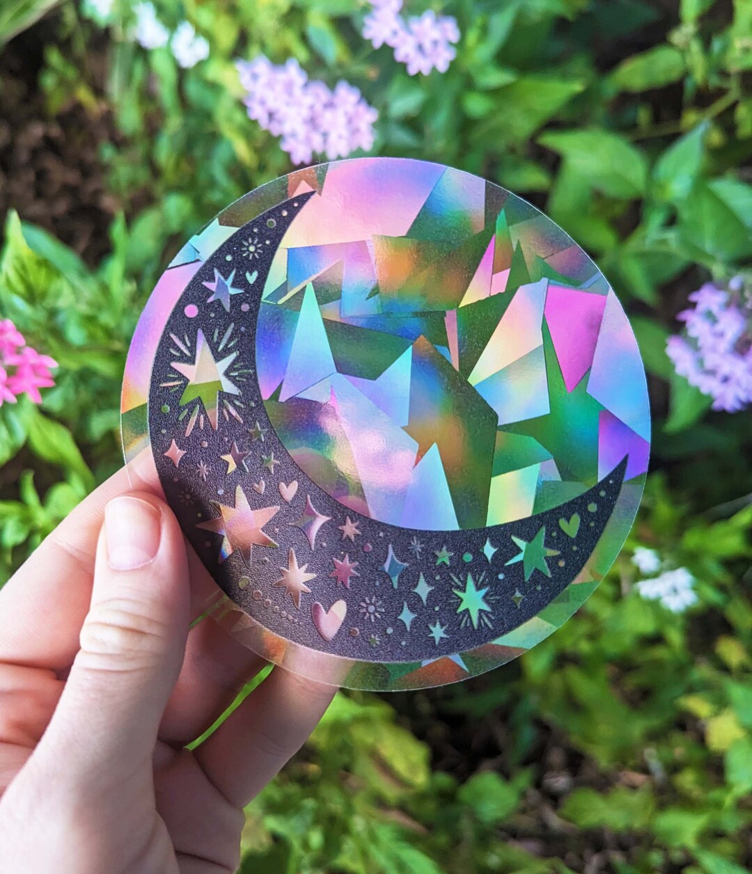 Moon Rainbow Prism Window Cling; Celestial Aesthetic Cute Moon ...