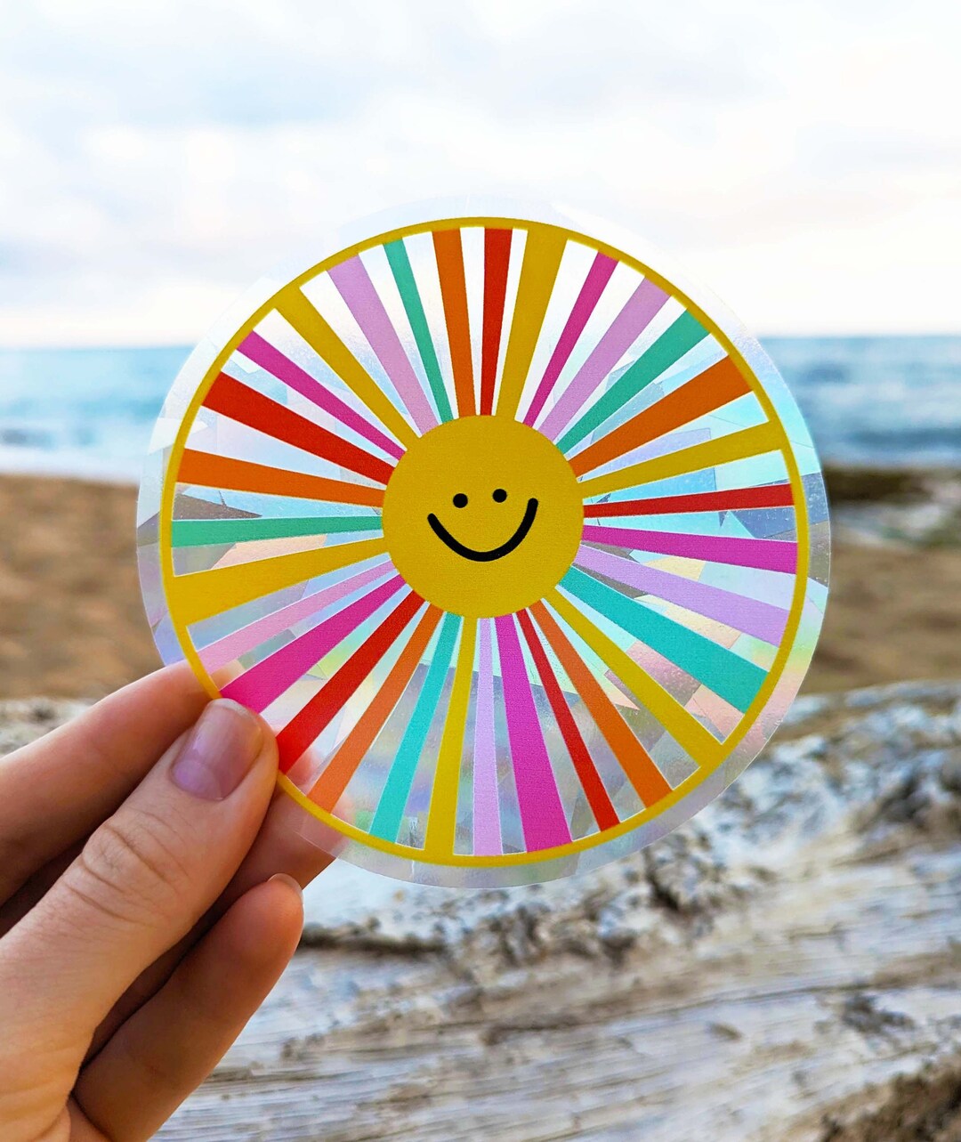 New! Happy Little Smiling Sun Pink Suncatcher Colorful Sun Rainbow ...