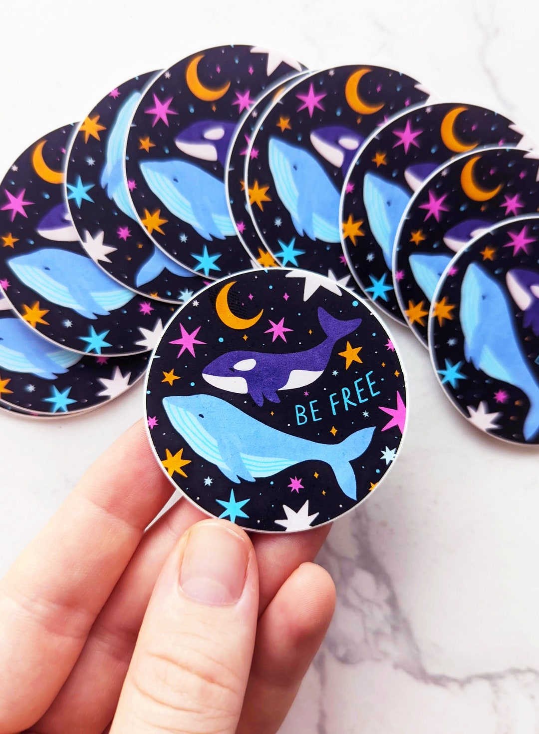 BE FREE Cute Little Orca & Blue Whale Sticker for Phone, Laptop, Water ...