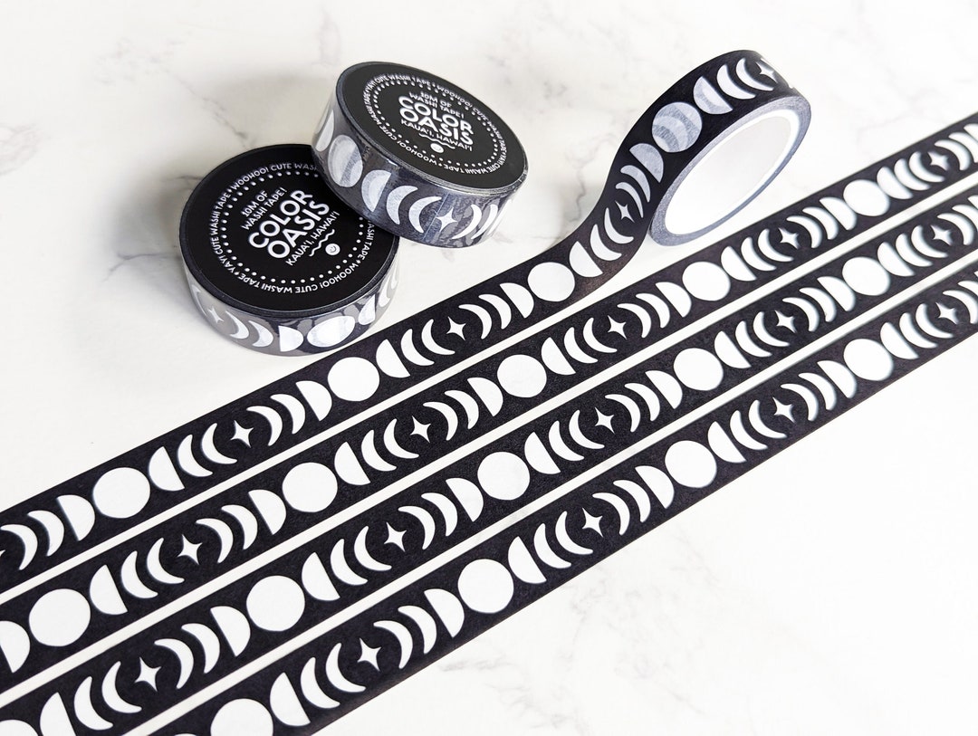 Full Roll of Cute Black & White Moon Phase Washi Tape, Simple Celestial ...