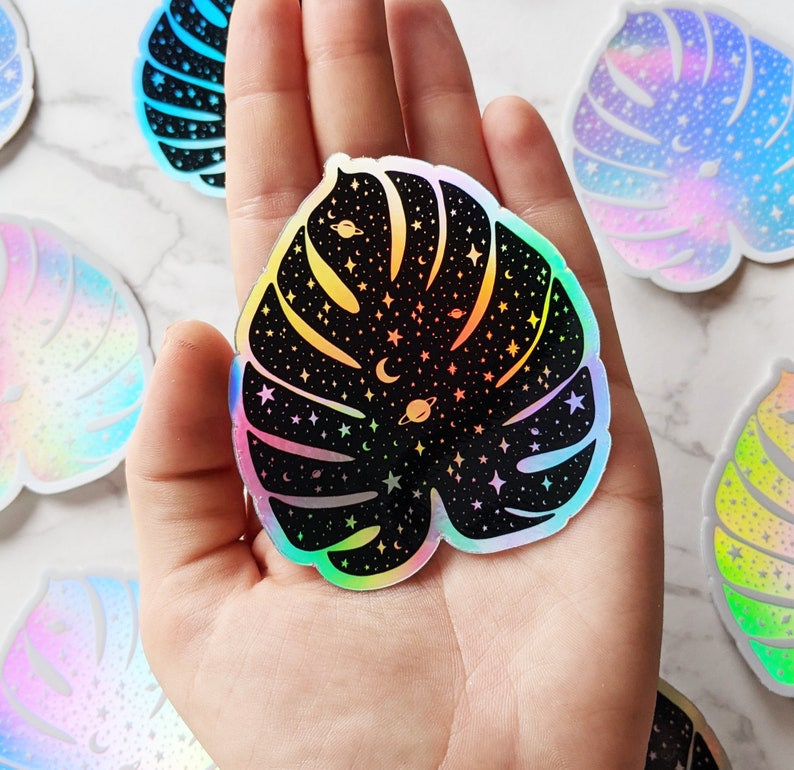 Celestial Monstera Sticker for Water Bottle Holographic - Etsy