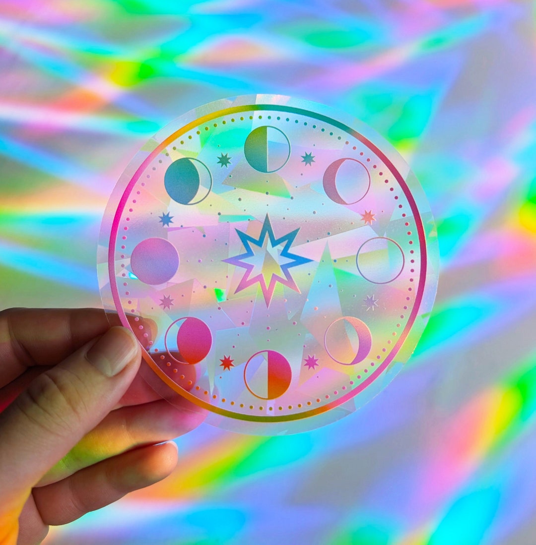 Moon Phase Rainbow Suncatcher Window Cling Sticker Moon Stars Celestial ...