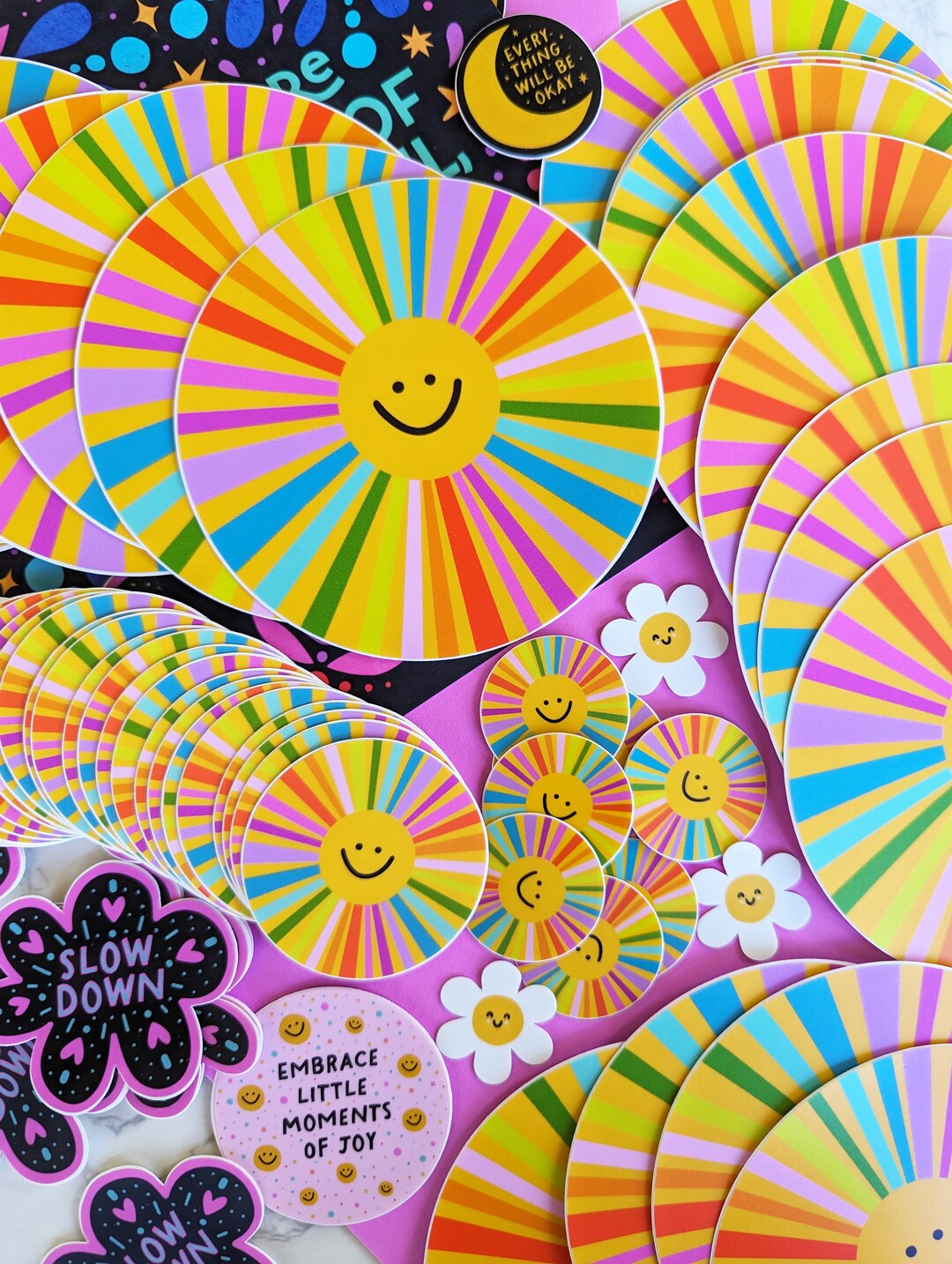 Happy Sun Sticker: Rainbow Smiling Face, Waterproof Vinyl Gifts for ...