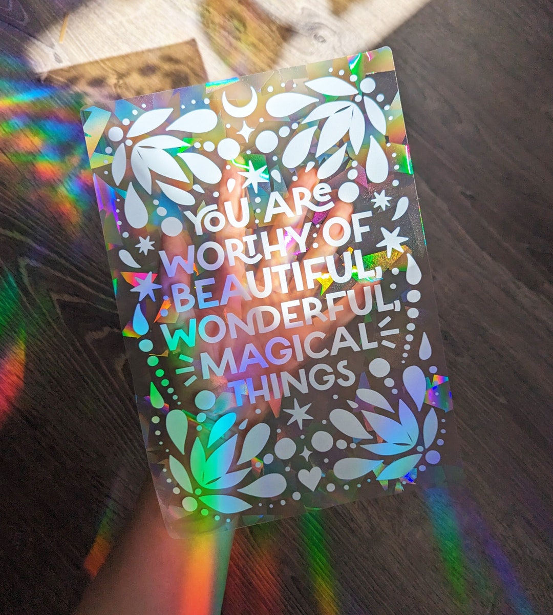 LARGE Rainbow Suncatcher Sticker "you Are Worthy of Beautiful Things ...
