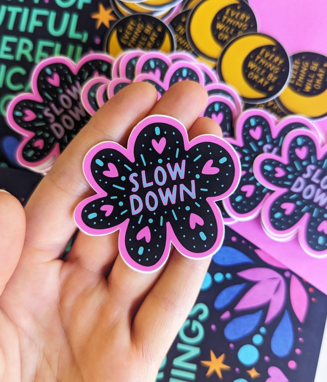 NEW! "slow Down" Colorful Cute Mental Health Aesthetic Sticker Water ...