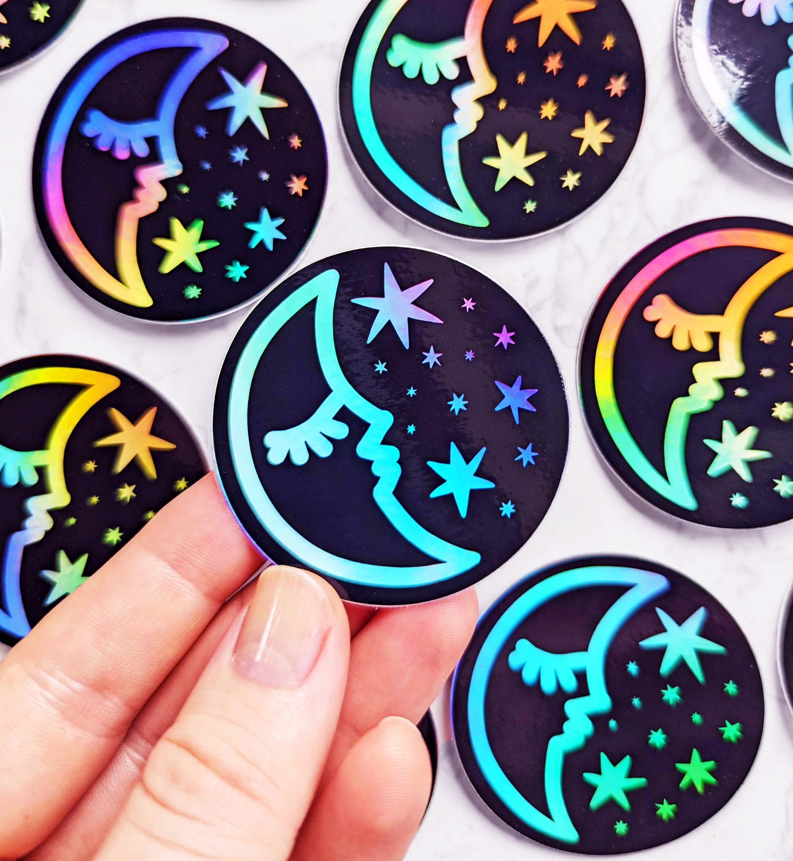Sleepy Moon Holographic Sticker Celestial Moon & Stars Sticker - Etsy