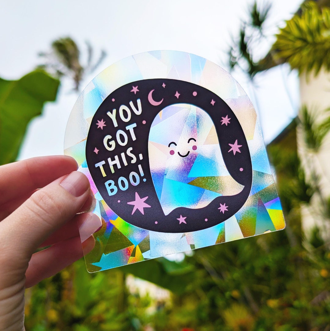 NEW! "you Got This, Boo" Cute Ghost Rainbow Suncatcher Sticker Rainbow ...