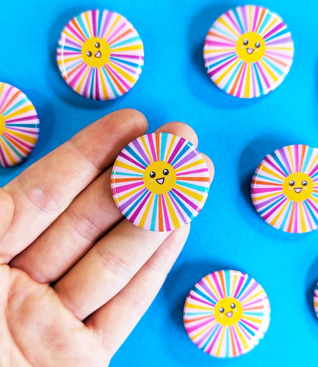 NEW! Cute Happy Sun Button Pin Badges for Backpack, Bag, Jacket Mini ...