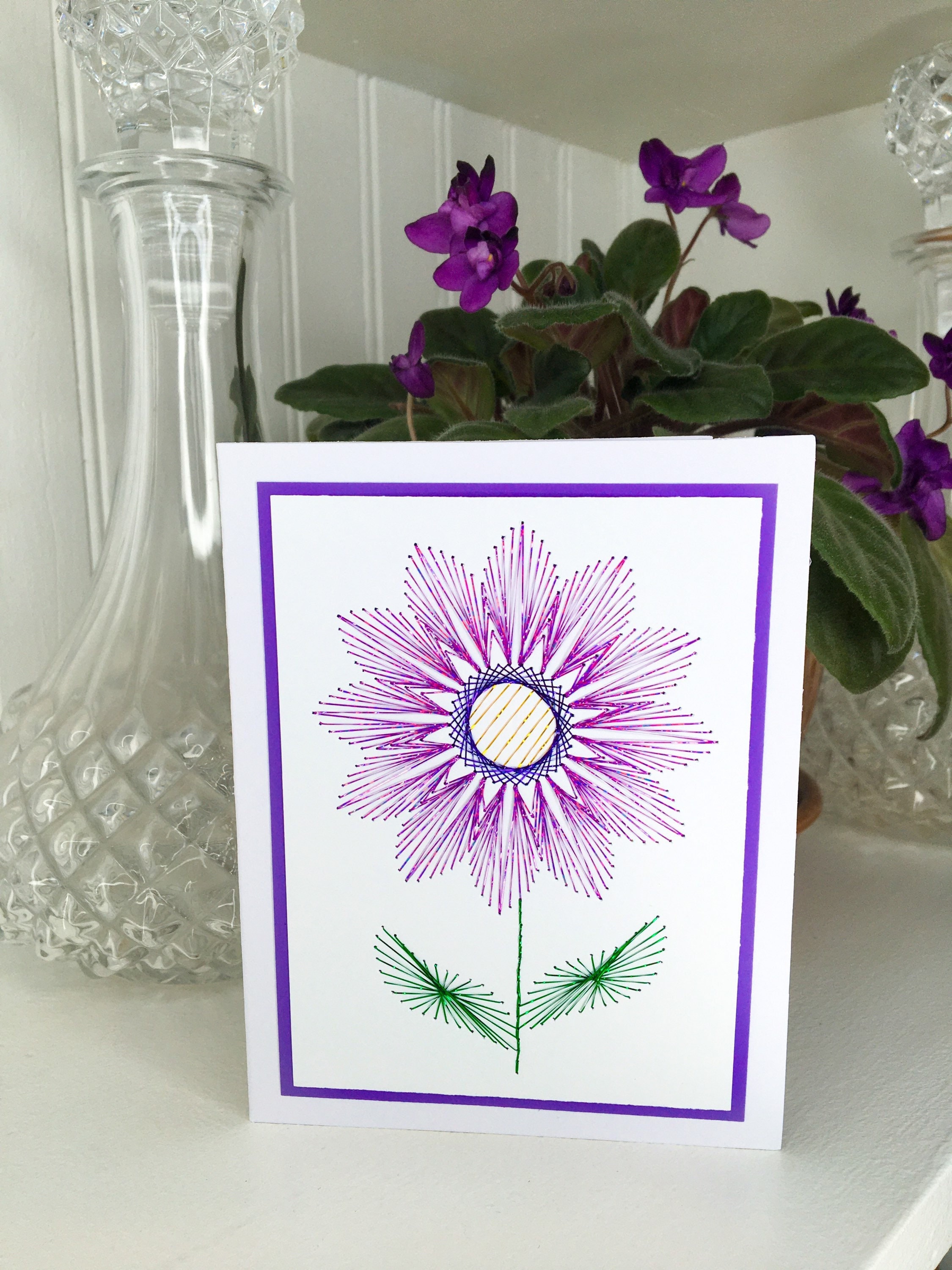 Pink Flower Handmade Embroidery Greeting Card, Hand Stitch Card ...