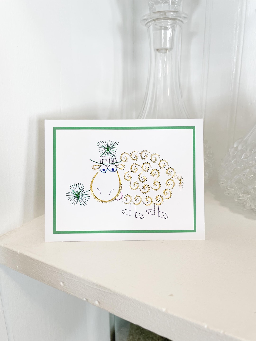 Shamrock Sheep Handmade Embroidery Greeting Card, Hand Stitch Card ...