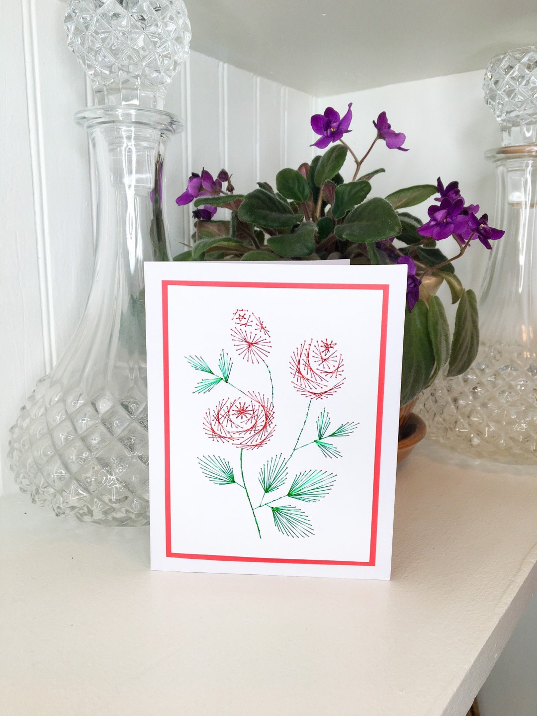 Red Roses Handmade Embroidered Greeting Card: Hand Stitched Sparkly ...