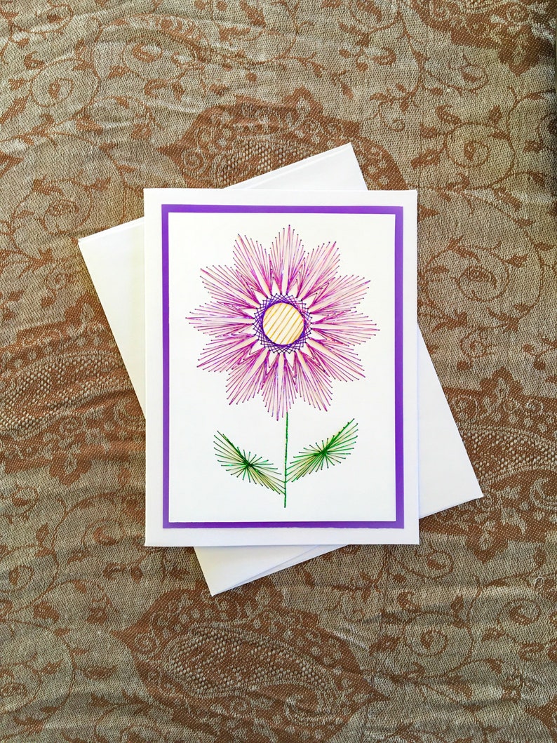 Pink Flower Handmade Embroidery Greeting Card, Hand Stitch Card ...