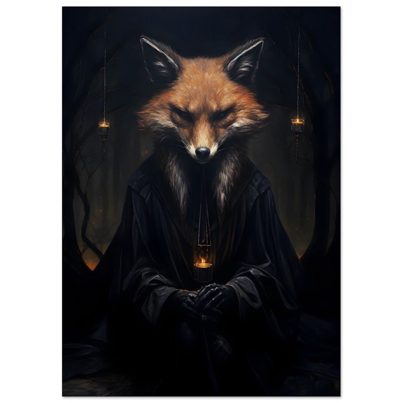 Gothic Fox Magician in Cloak, Goth Home Decor, Art Poster Print, Dark ...