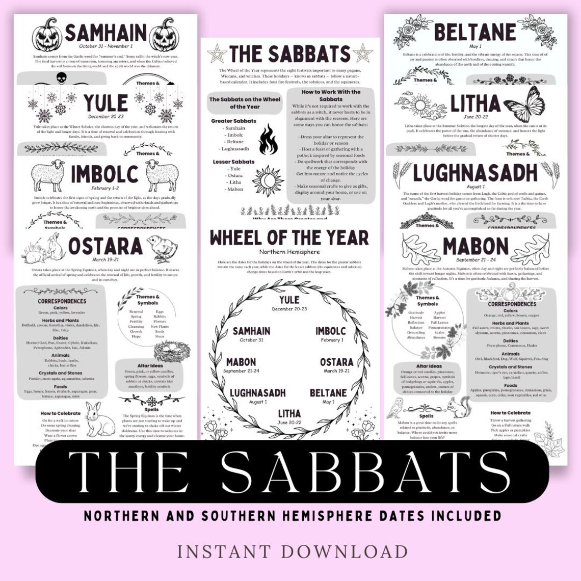 Wheel of the Year Printable: Sabbats Grimoire Pages (PDF) - Etsy
