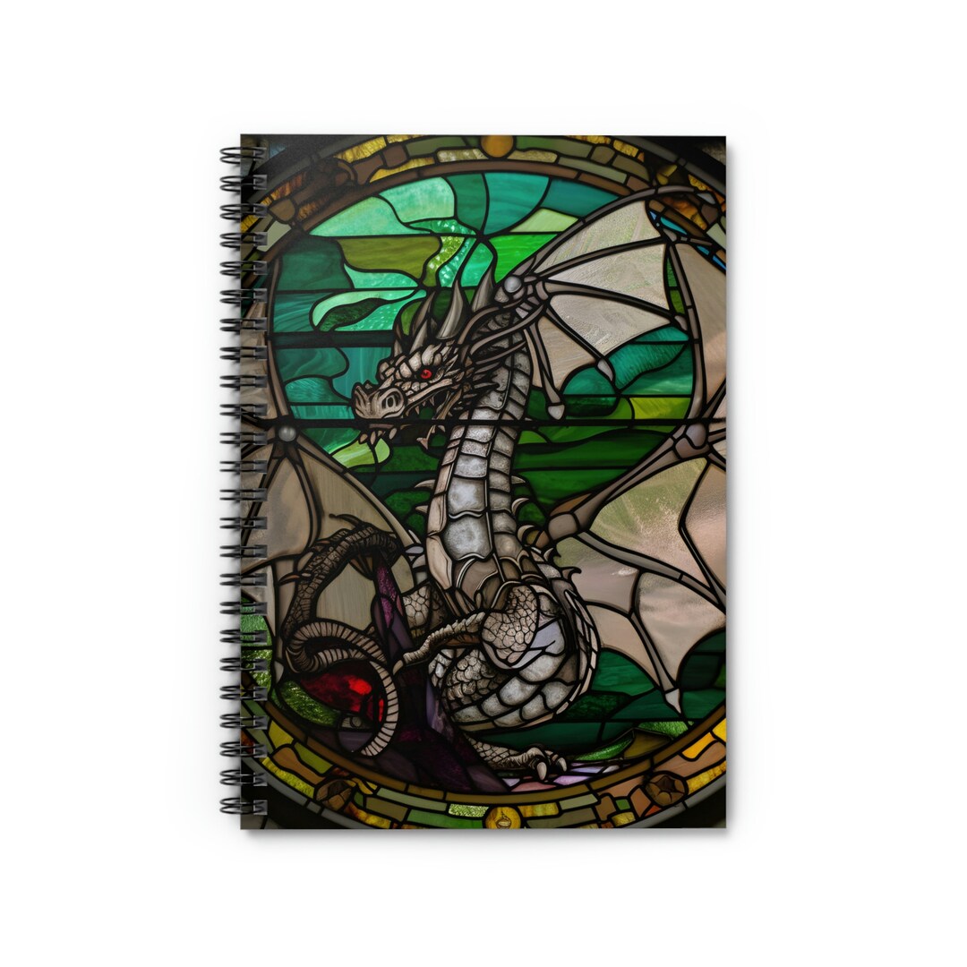 Stained Glass Silver Dragon Spiral Notebook Ruled Line Paper | Soft ...