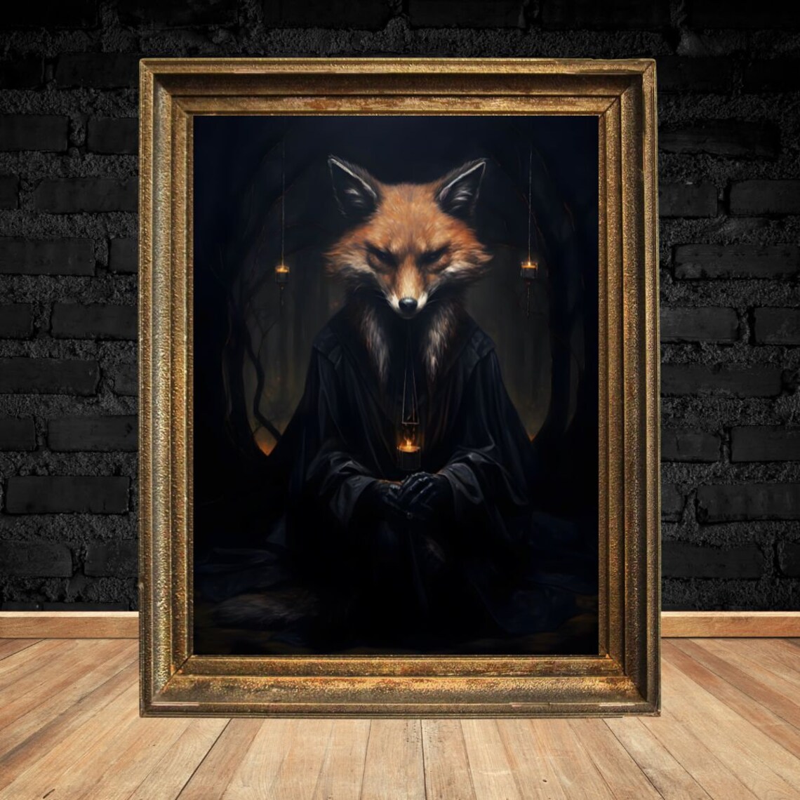 Gothic Fox Magician in Cloak, Goth Home Decor, Art Poster Print, Dark ...