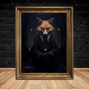 Gothic Fox Magician in Cloak, Goth Home Decor, Art Poster Print, Dark ...