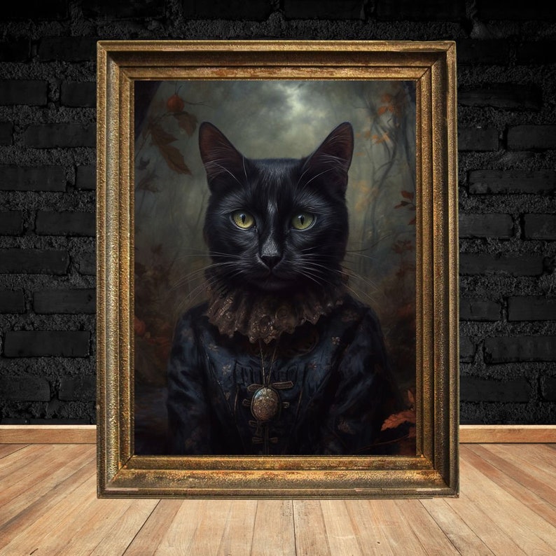 Gothic Black Cat in Witch Clothing, Dark Academia Decor, Goth Home ...