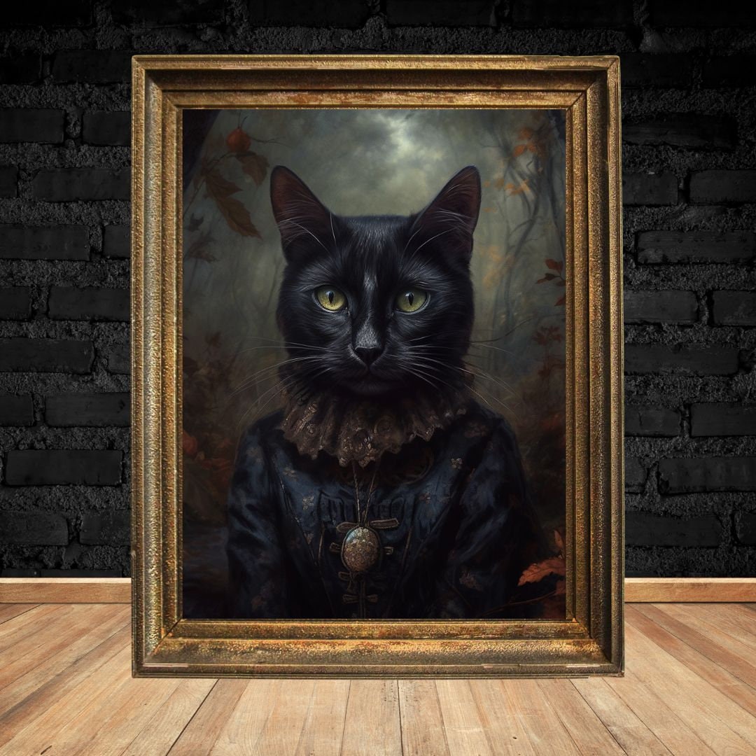 Gothic Black Cat in Witch Clothing, Dark Academia Decor, Goth Home ...