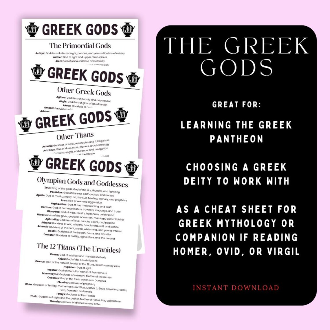 Greek Gods Guide: Olympians, Titans, Primordials (PDF Printable) - Etsy