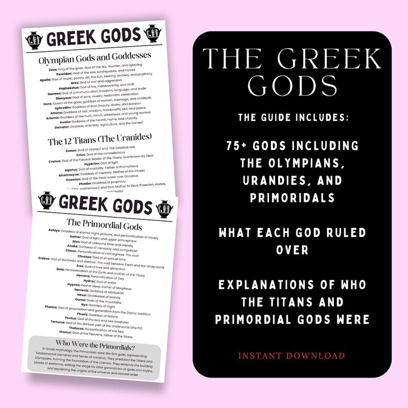 Greek Gods Guide: Olympians, Titans, Primordials (PDF Printable) - Etsy
