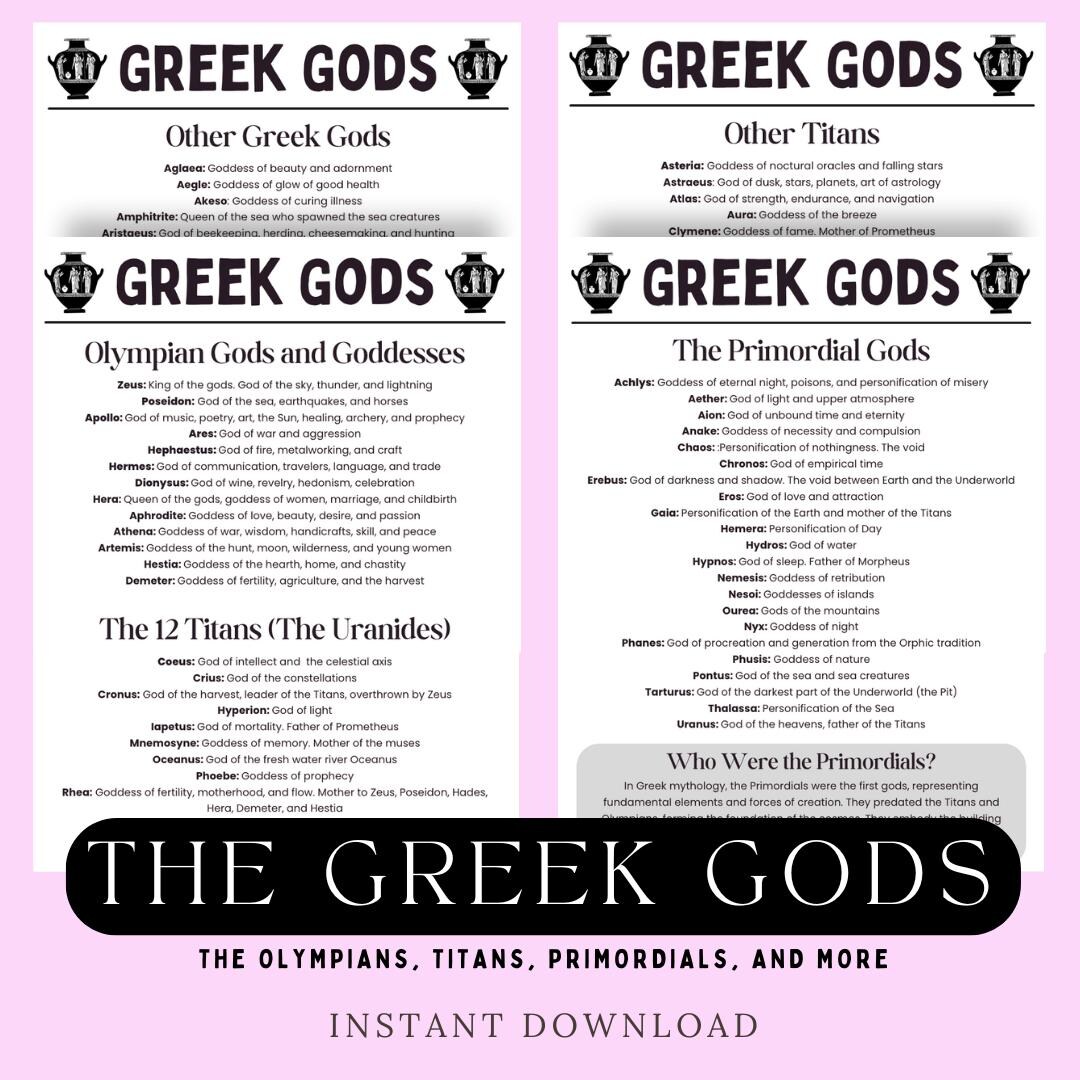 The Greek Gods Guide | Printable Grimoire Pages | Olympians, Titans ...
