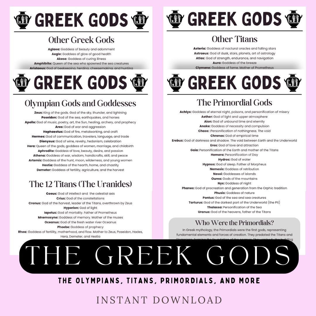 Greek Gods Guide: Olympians, Titans, Primordials (PDF Printable) - Etsy