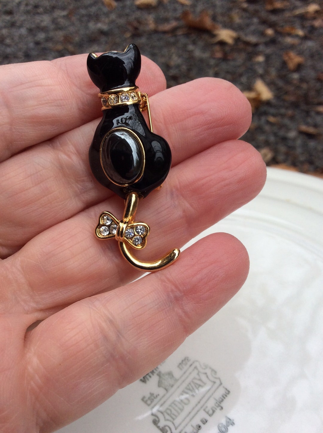 Vintage Black Cat Brooch Vintage Onyx Rhinestone Swinging Cat Etsy