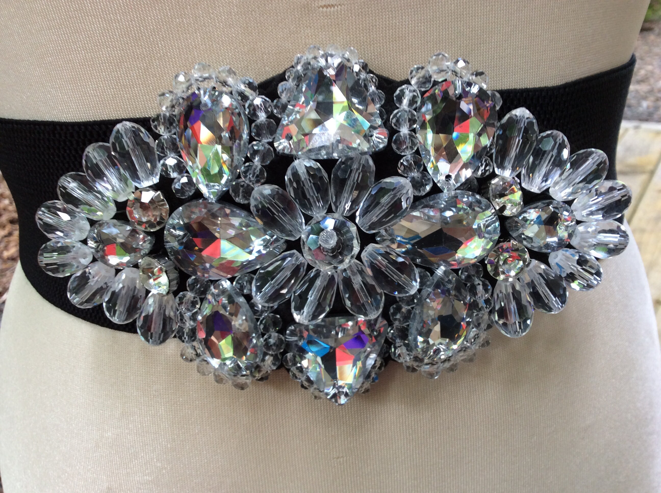 Vintage Women's Wide Black Stretch Rhinestone Belt, Big Fashion ...