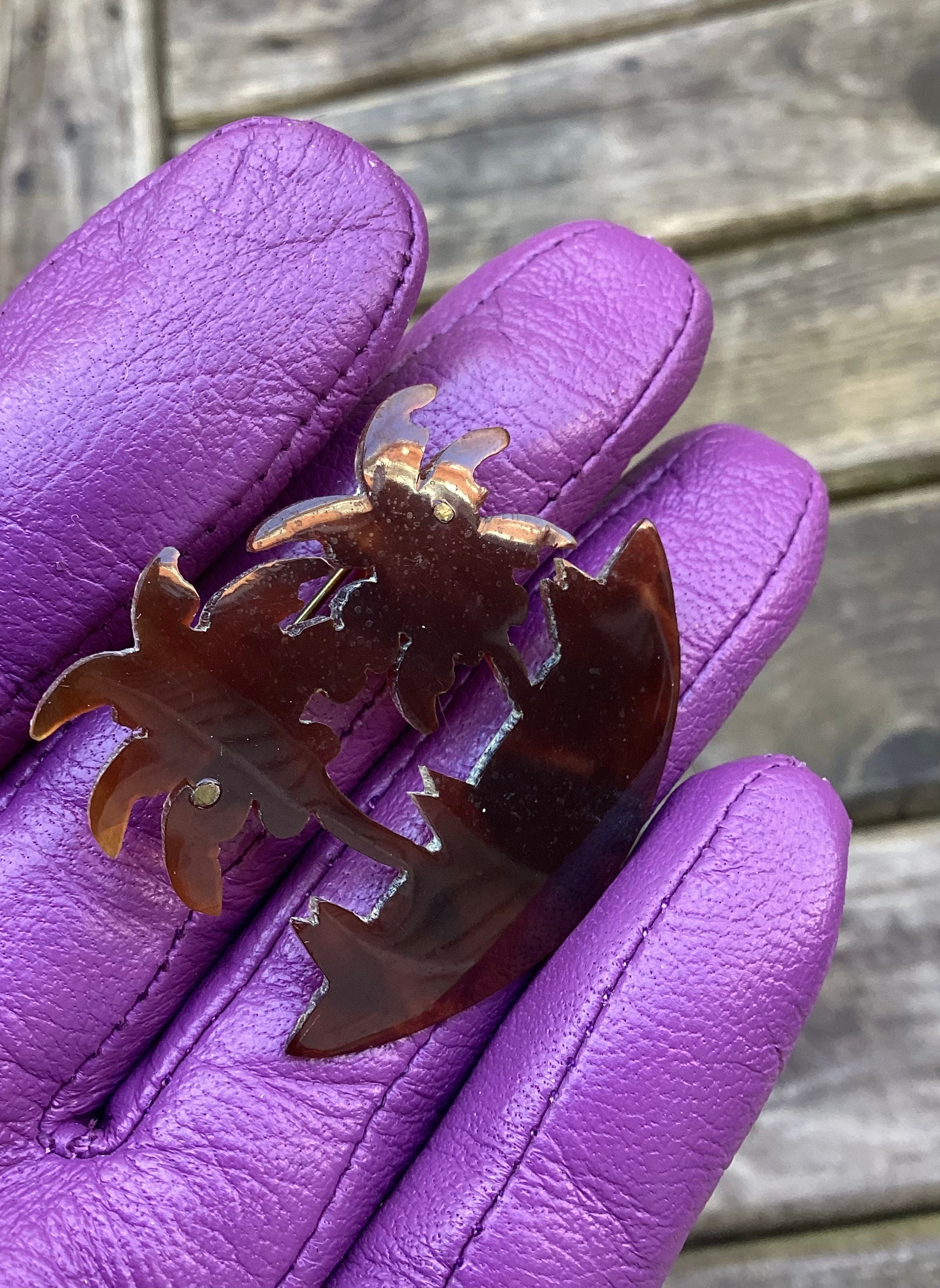 Vintage Lucite Carved Tropical Palm Tree Brooch, Celluloid Coconut Tree ...