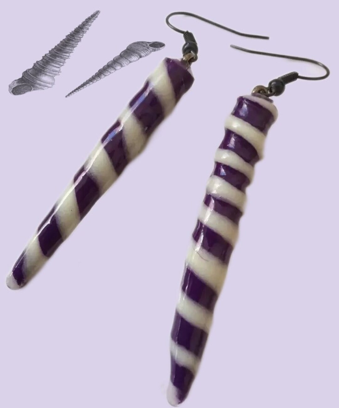 Vintage Purple & White Striped Long Sea Shell Style Earrings, 80s ...