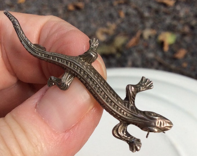 Vintage Sterling Silver Salamander Brooch Pin Lizard King Desert ...