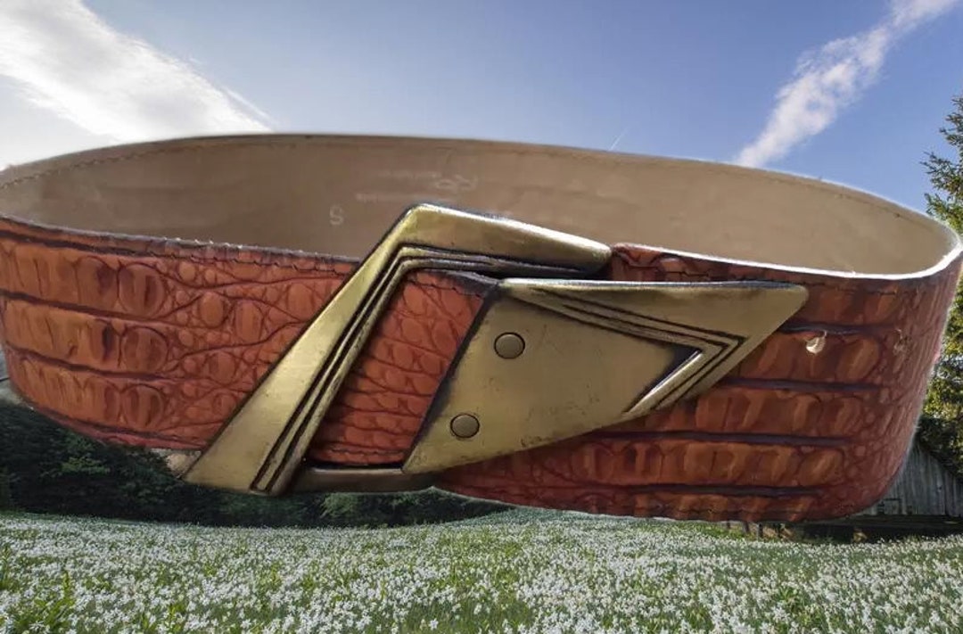 Vintage Wide Fashion Designer Asymmetrical Faux Snake Skin Belt, Retro ...