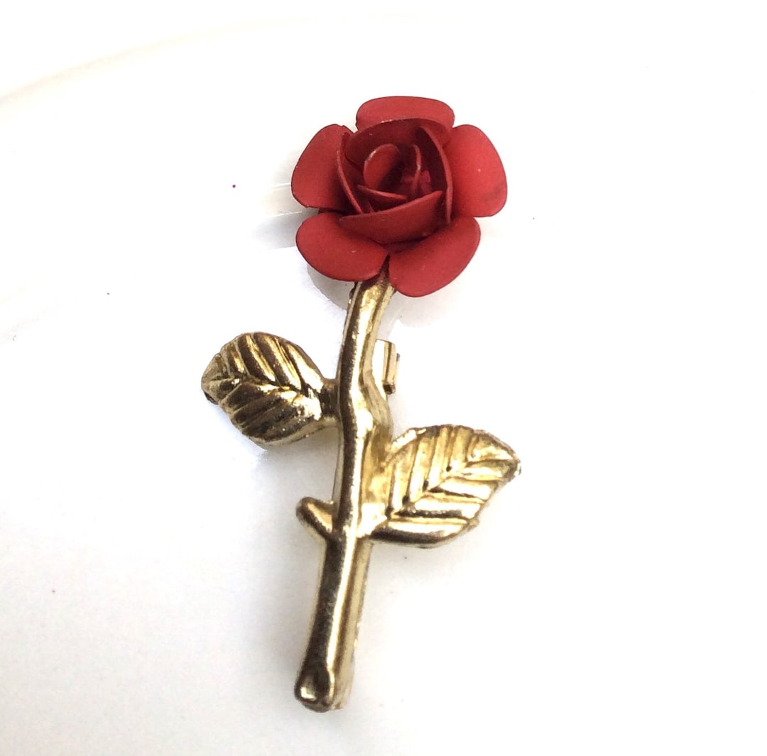 Vintage Single Stem Red Rose Brooch, Valentines Day Gifts for Her ...